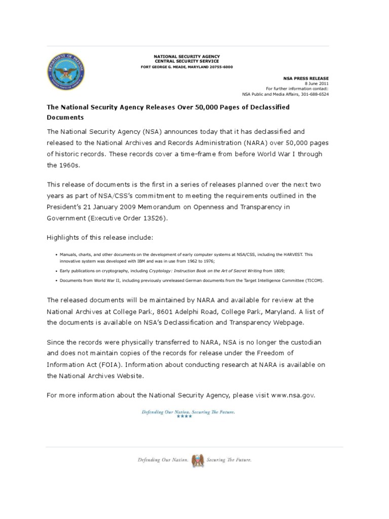 NSA Releases 50,000 Declassified Documents | PDF | National Security ...