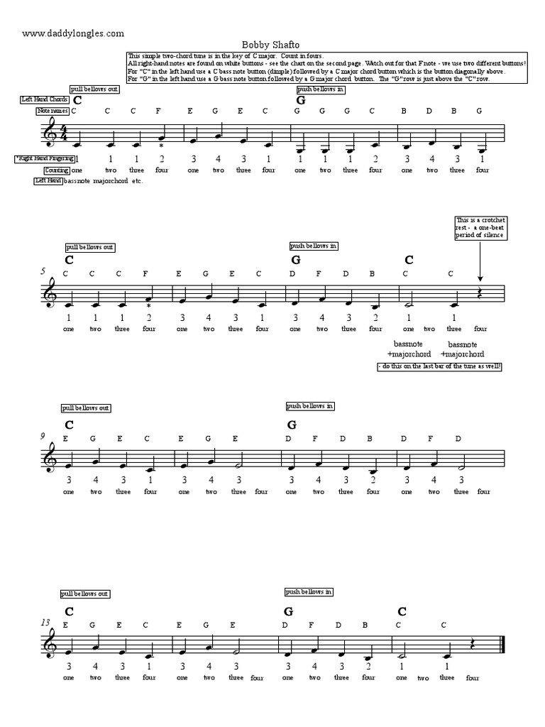Bobby Shafto: Left Hand Chords Note Names | PDF | Double Bass | Hand