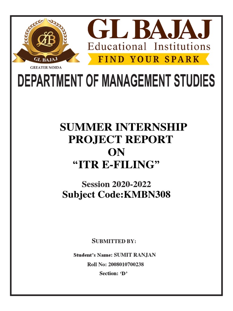 Summer Internship Project Report ON "Itr E-Filing": Subject Code:KMBN308 | PDF | Capital Gains ...