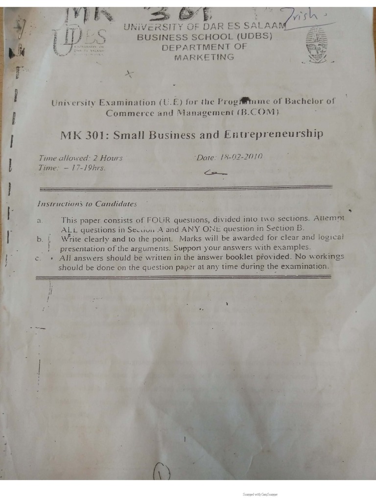 Entrepreneurship Past Papers | PDF