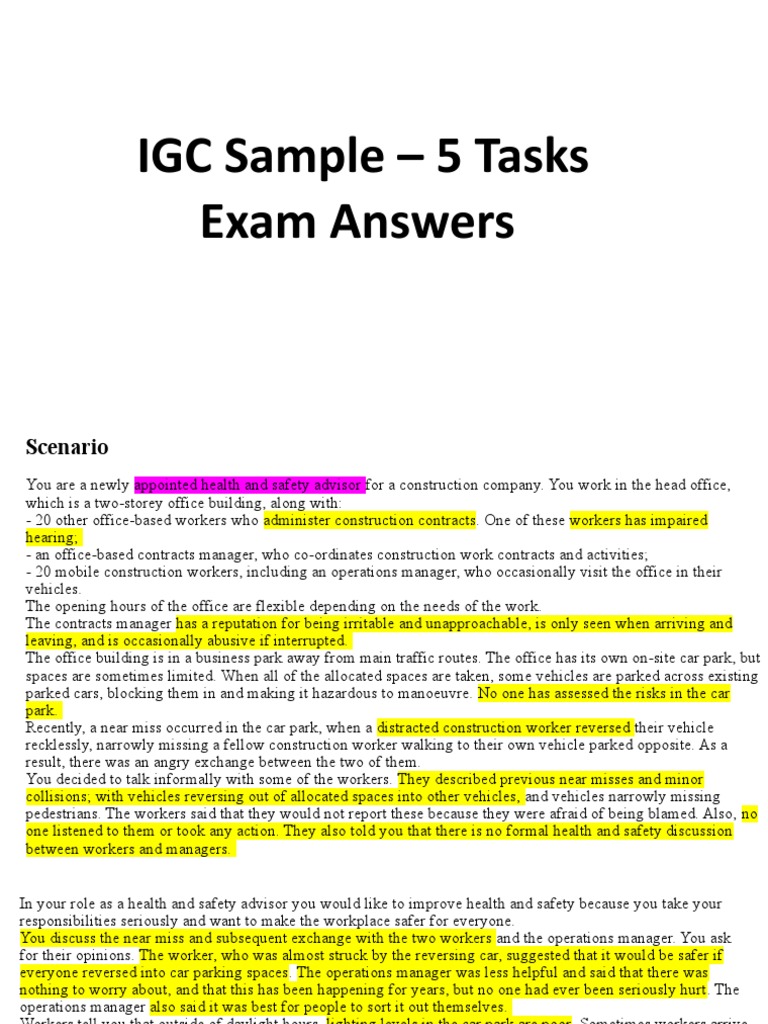 IGC OBE - Sample Exam Answers - 5 Tasks | PDF | Occupational Safety And ...