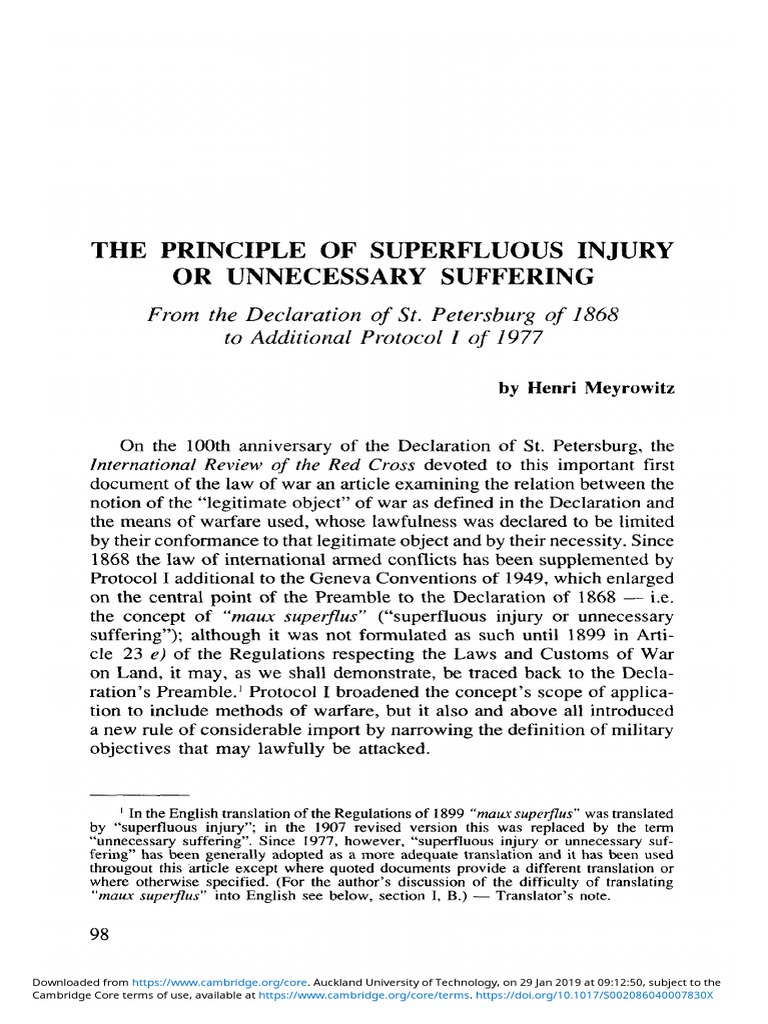 Principle of Unnecessary Suffering | PDF | Law Of War | International ...