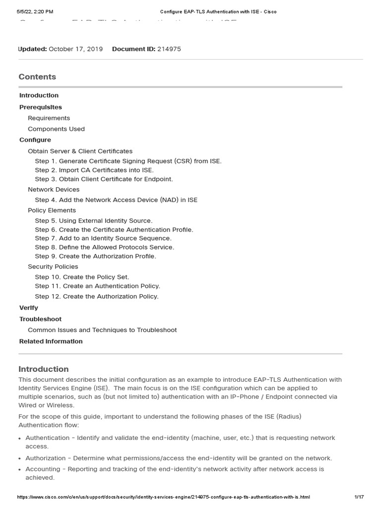 Configure EAP-TLS Authentication With ISE - Cisco | PDF | Radius | Public Key Certificate