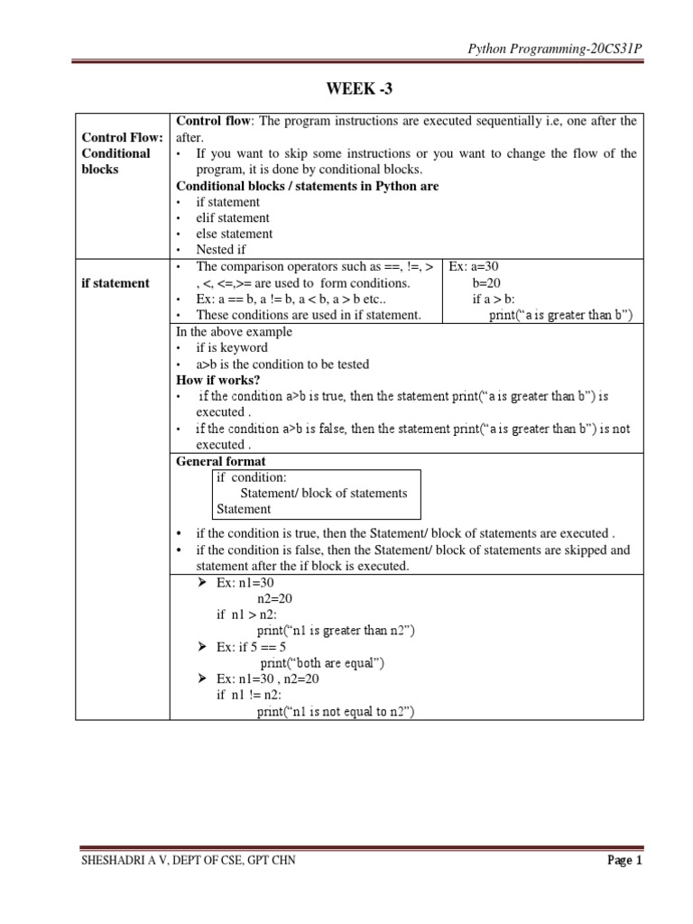 Python Week 3 Pdf Control Flow Computer Programming 7391