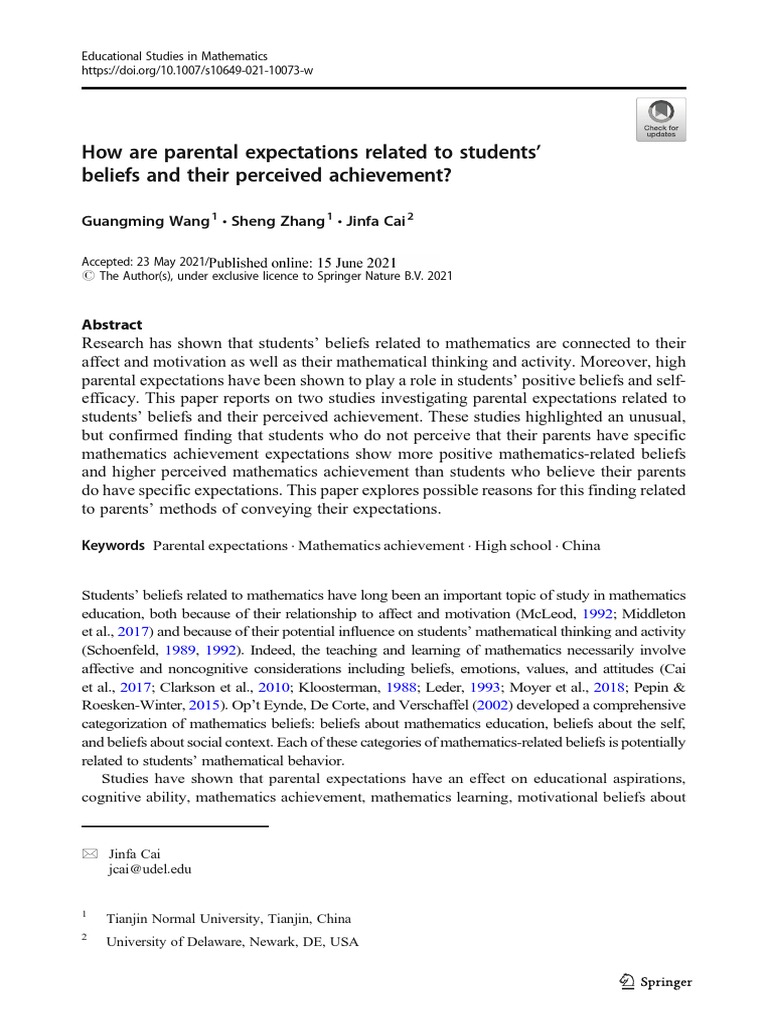 How Are Parental Expectations Related To Students Beliefs And Their