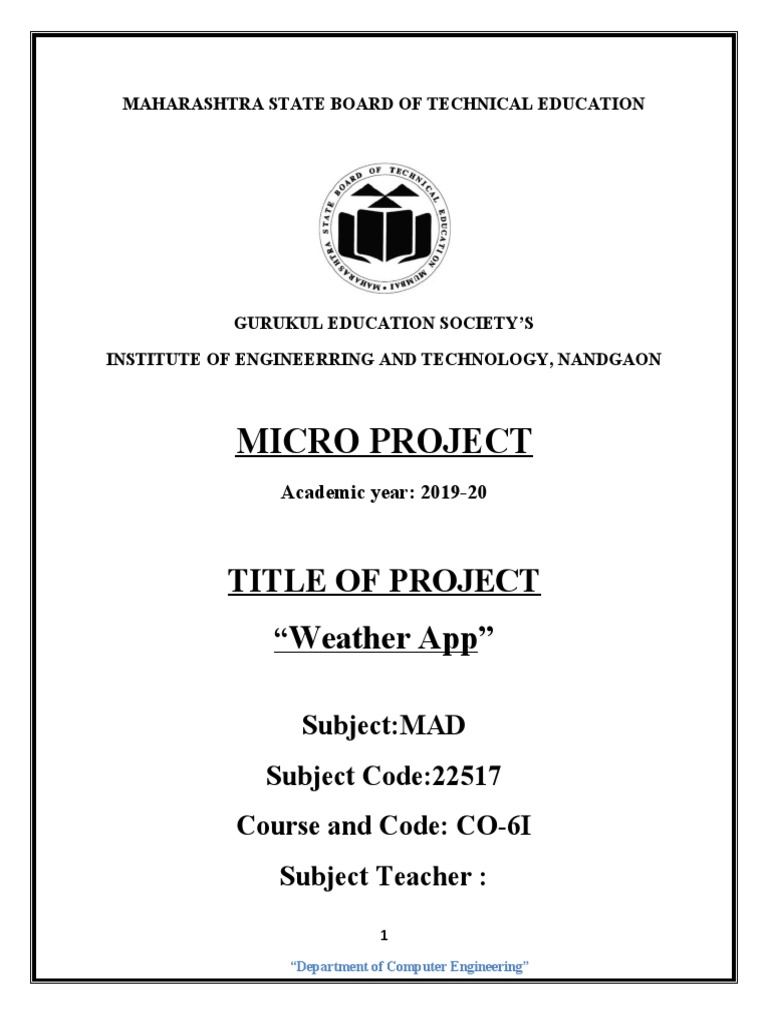 Micro Project: Title of Project Weather App " | PDF | Weather ...