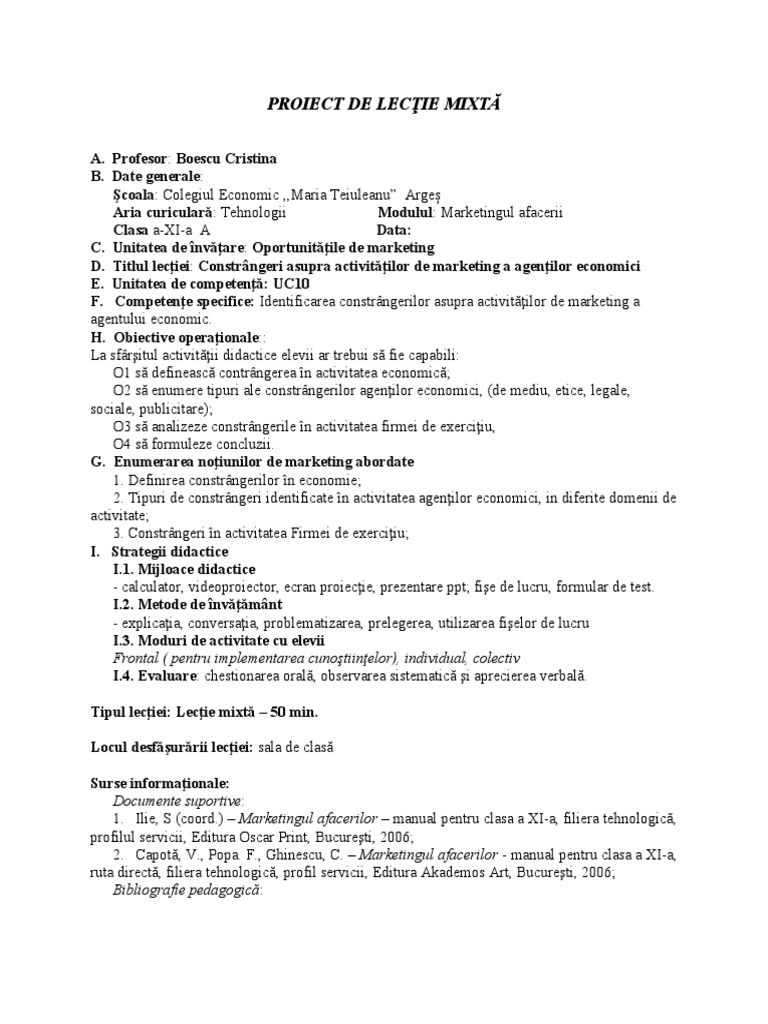 Proiect de Lectie Mixta | PDF