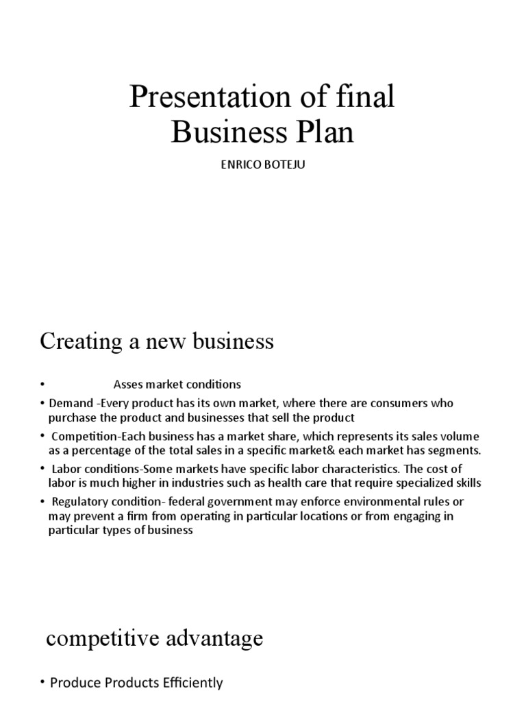 Presentation of Final Business Plan: Enrico Boteju | Download Free PDF ...