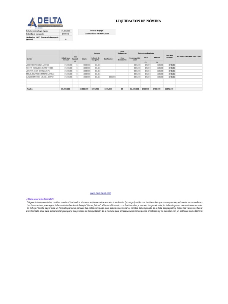 Formato Nomina Excel | Descargar gratis PDF | Salario | Labor