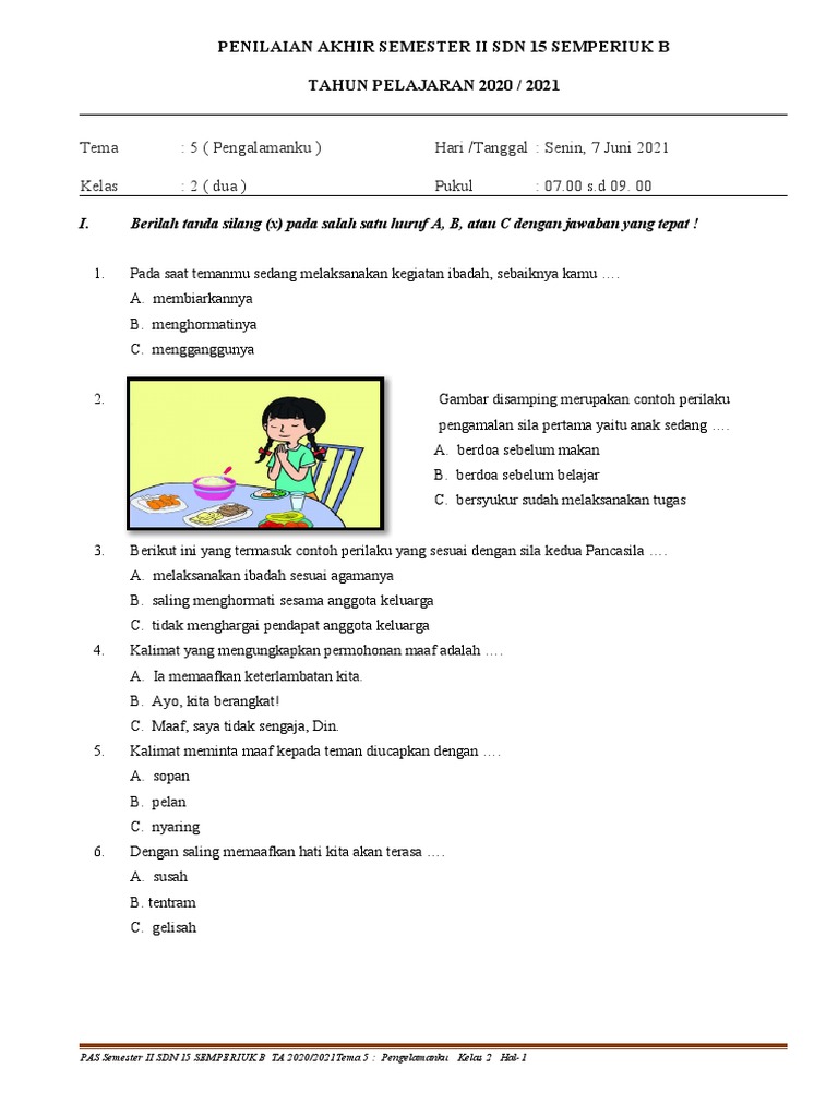Soal PAS 2 Tema 5 2021 - Edit | PDF
