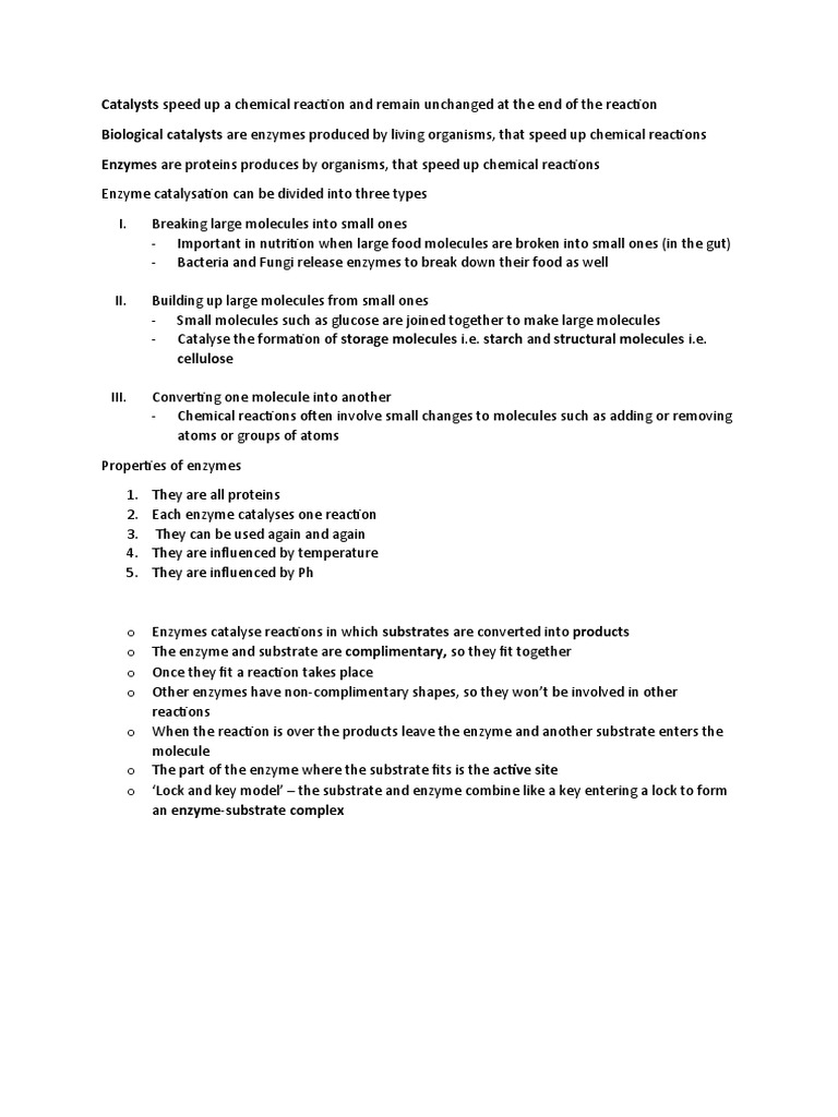 IGCSE Biology (Chapter 5) | PDF | Enzyme | Active Site