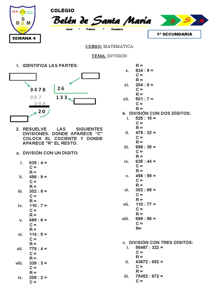 1 Secundaria Ejercicios de Division | PDF