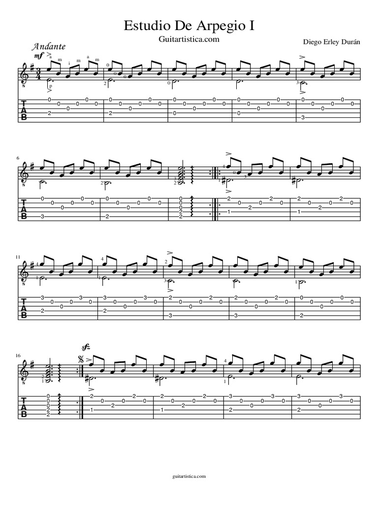 Estudio de Arpegio I: Un análisis del arpegio en la guitarra | PDF | Composiciones Musicales ...