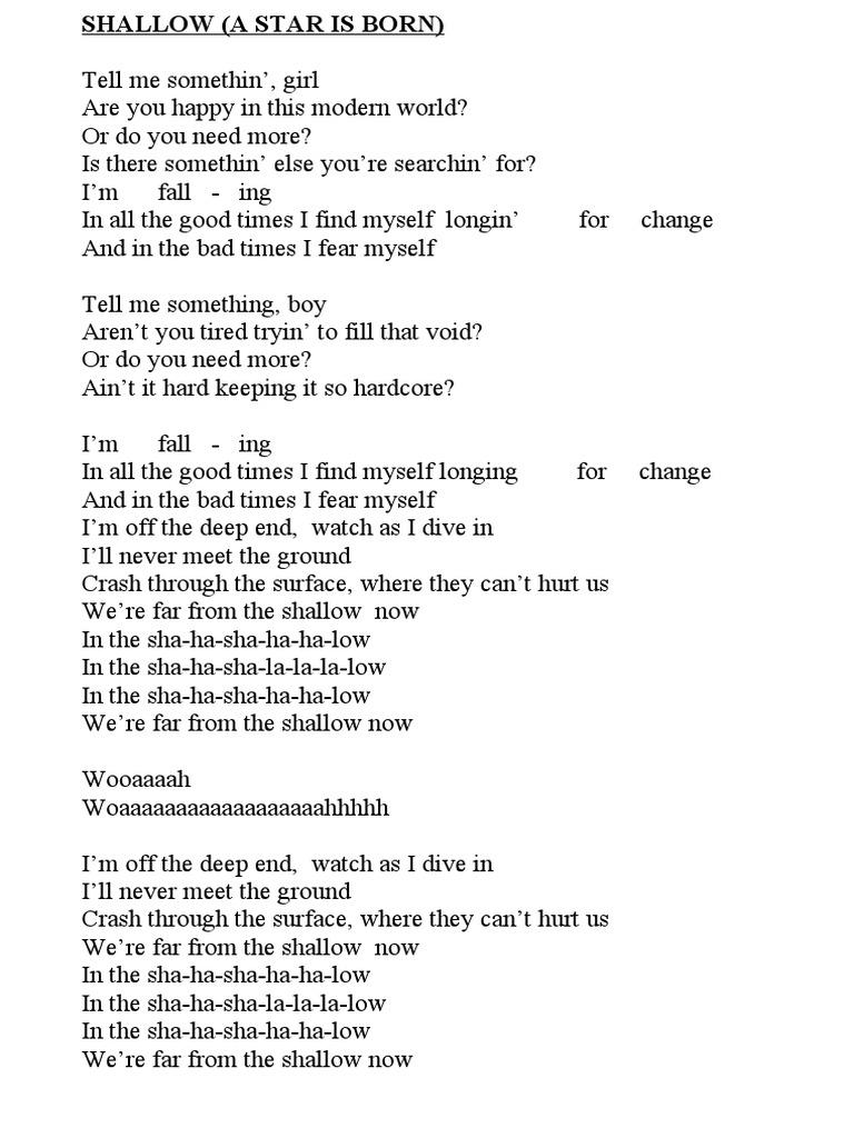Parole Shallow À Imprimer – Parole De La Chanson Shallow – BLVB