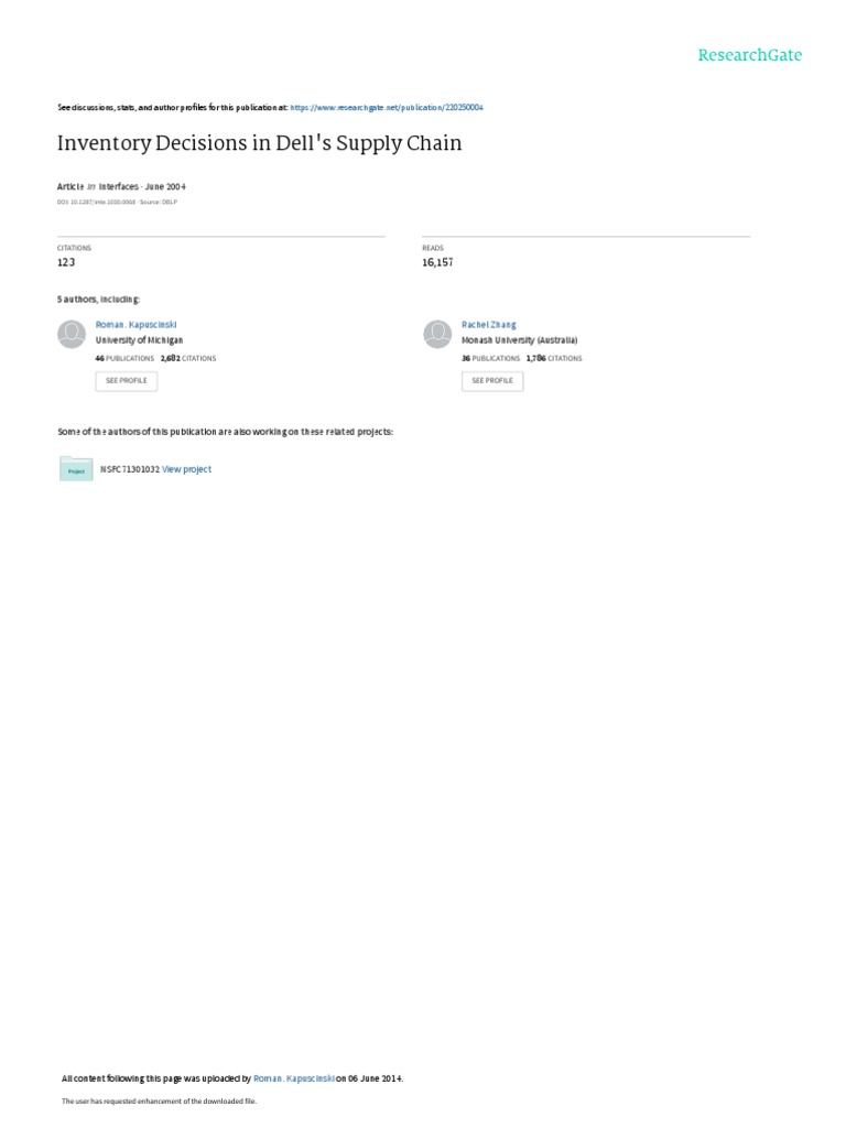 Inventory Decisions in Dell's Supply Chain: Interfaces June 2004 | PDF ...