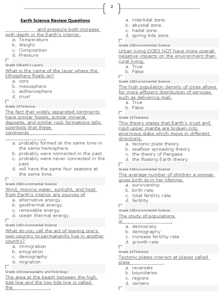 Earth Science Review Questions | PDF | Plate Tectonics | Earth