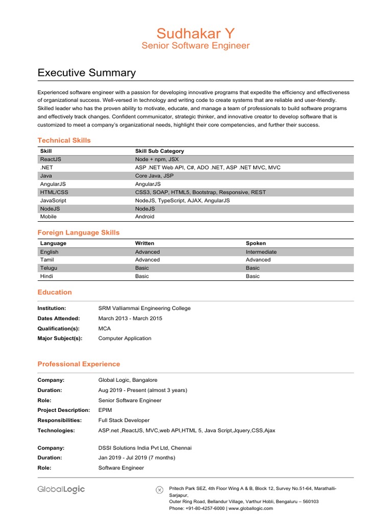 Senior Software Engineer Profile | PDF | Angular Js | Ajax (Programming)