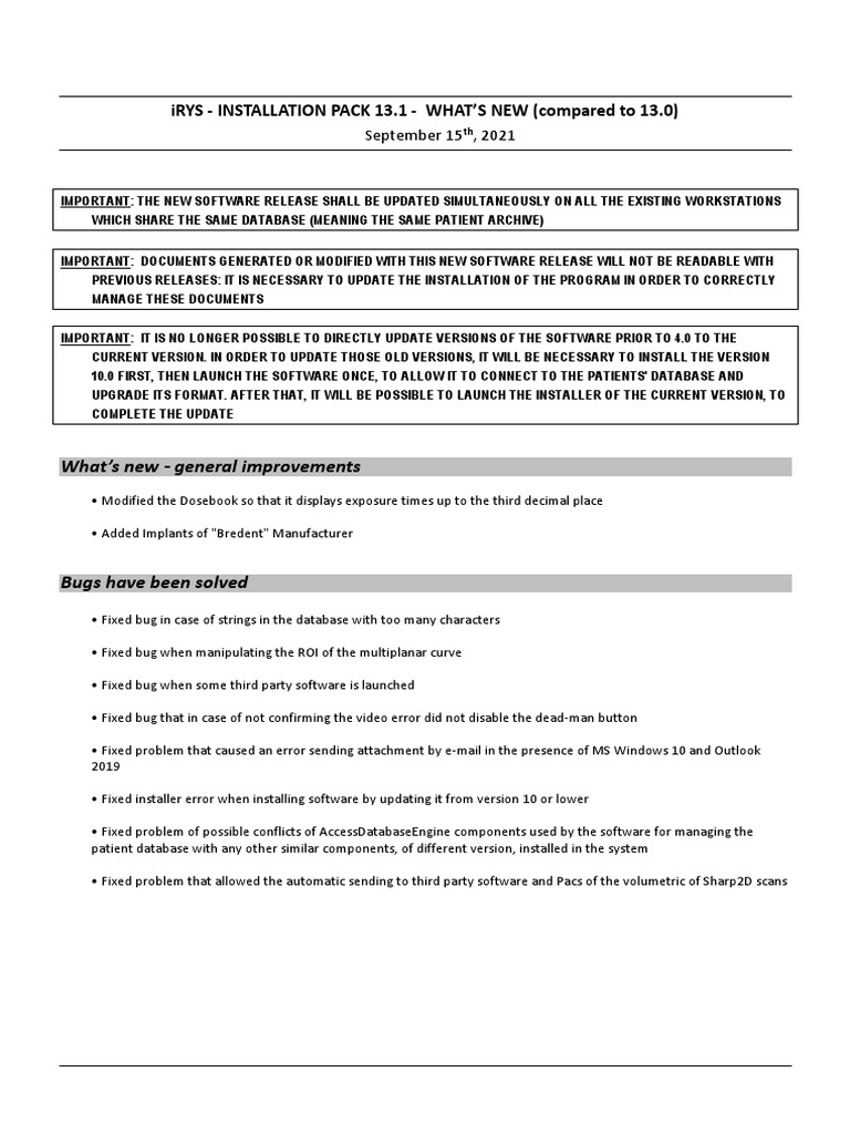IRYS - What's New (Installation Pack 13.1.0) - EnG | PDF