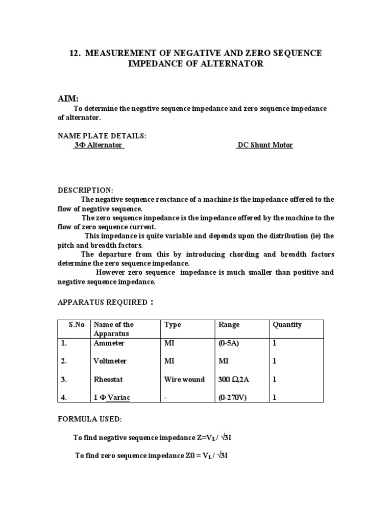 12.measurement of Negative and Zero Sequence Impedance of Alternator ...