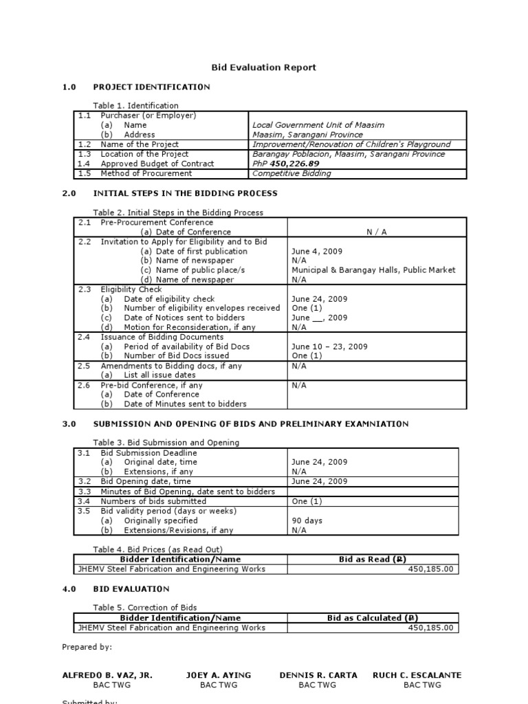 Bid Evaluation & Post-Qua Report | Procurement | Economies