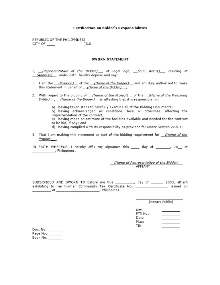 Certification On Bidder | PDF