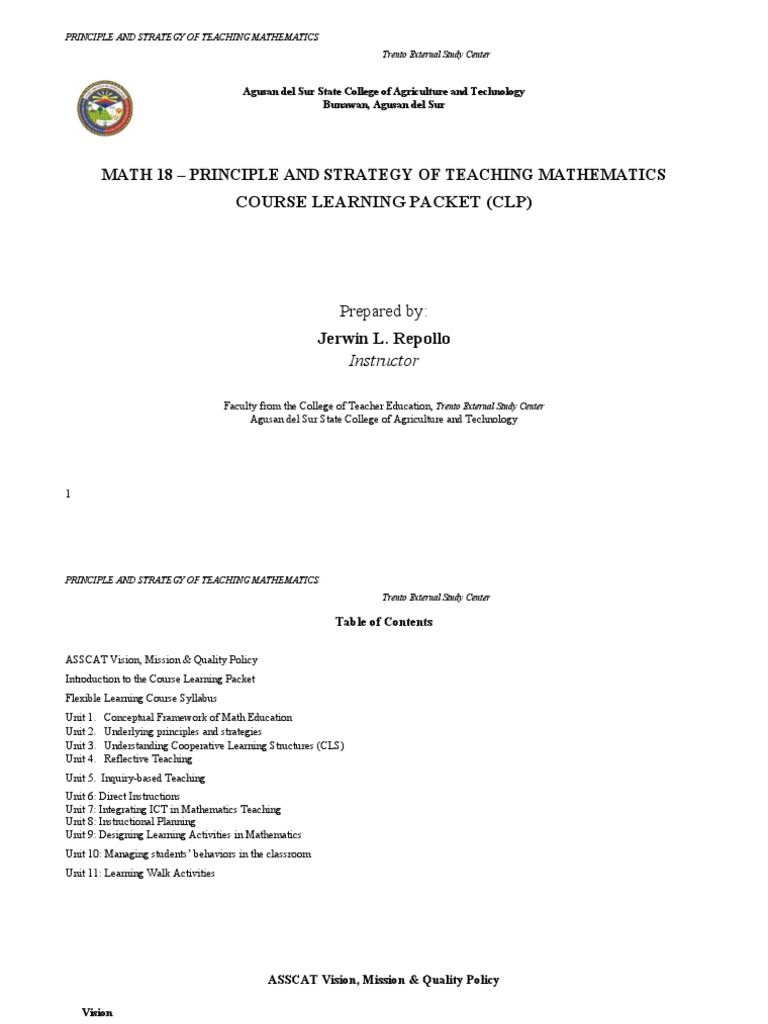Math 18 - Principle and Strategy of Teaching Mathematics: Course ...