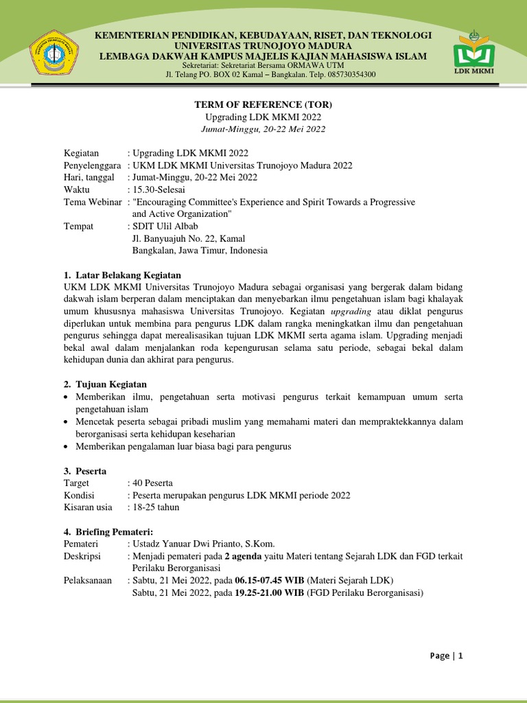 TOR Upgrading Ustadz Yanuar | PDF