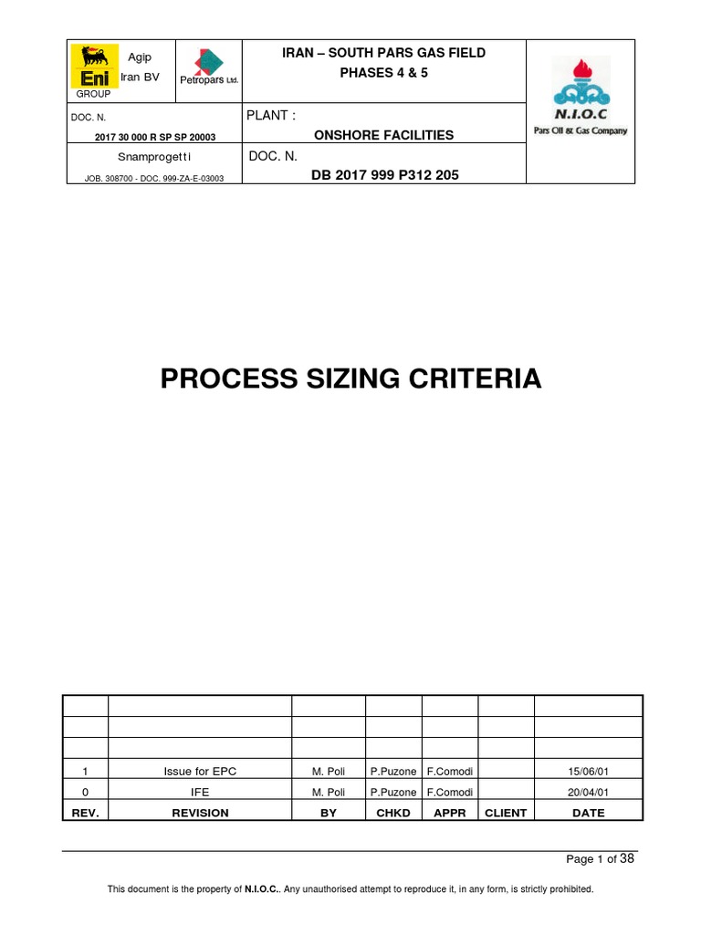 Process Sizing Criteria: Plant | PDF | Pump | Pressure