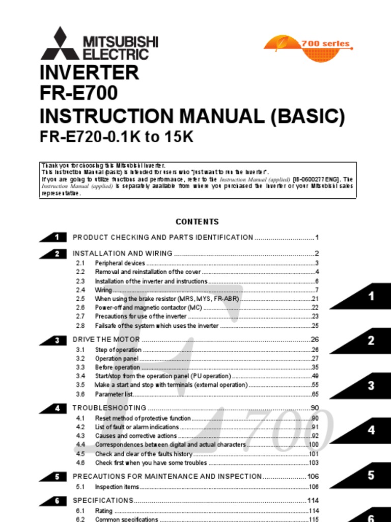 MITSUBISHI E700 - Instruction - Manual | PDF | Power Inverter ...