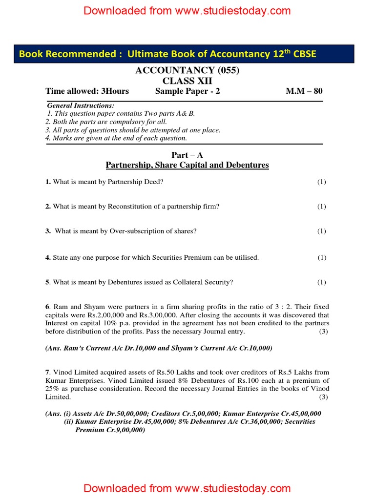 CBSE Class 12 Accountancy Sample Papers 2014 -15 (2) (2) | PDF ...