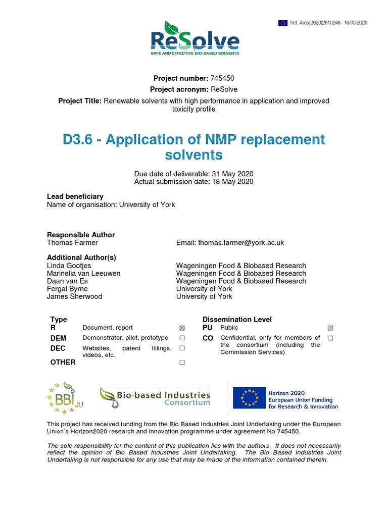 D3.6 - Application of NMP Replacement Solvents | PDF | Polystyrene ...