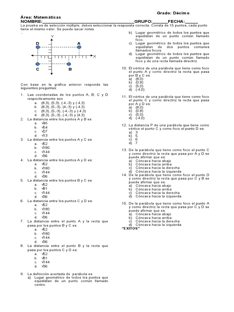 Prueba Diagnostico de Matematicas de Decimo | PDF | Colector | Geometría diferencial