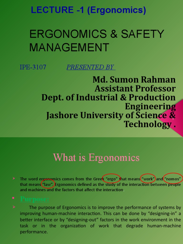 Ergonomocs Slide 1 | PDF | Human Factors And Ergonomics | Psychology
