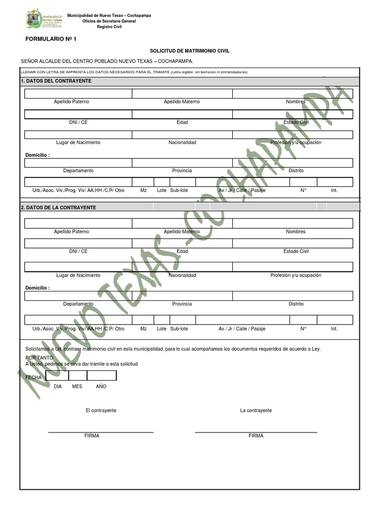 Formato Solicitud de Matrimonio | PDF | Comunicación escrita | Matrimonio, Sindicatos Y Alianzas