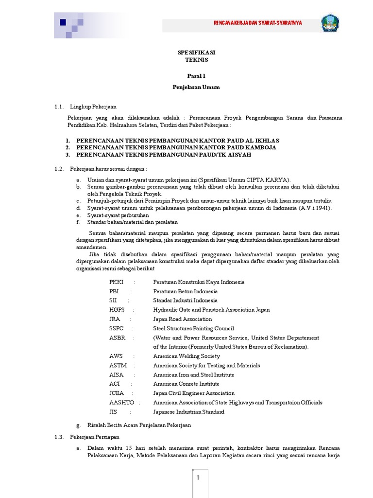 RKS Perencanaan Teknis Pembangunan Gedung Ruang Kelas Ruang Guru PAUD ...