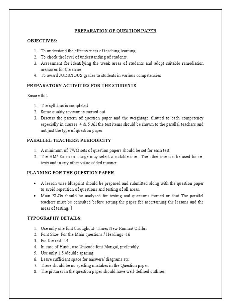 Preparation of Question Paper Objectives | PDF | Test (Assessment ...