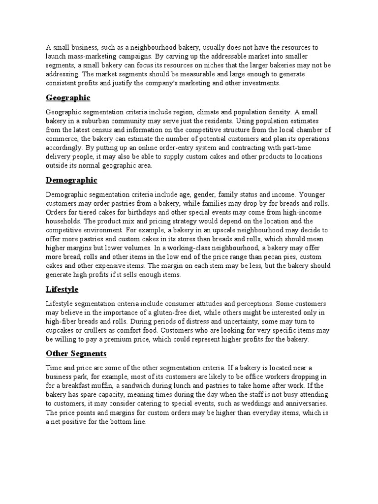 Bakery Product in Target Market | PDF | Bakery | Market Segmentation