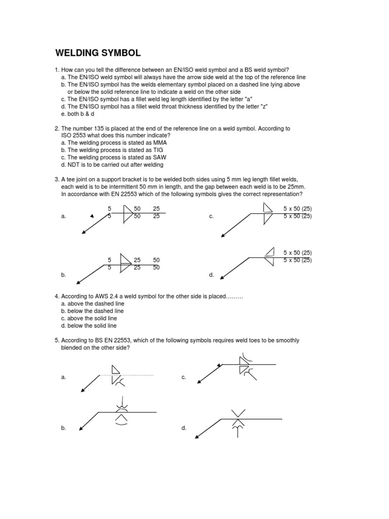 Multiple Choice 9 Welding Symbol | PDF | Joining | Steel