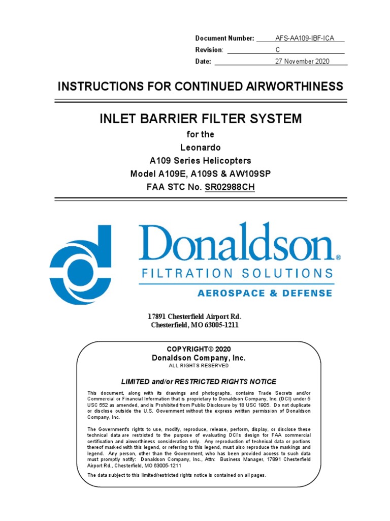 Inlet Barrier Filter System: Instructions For Continued Airworthiness ...