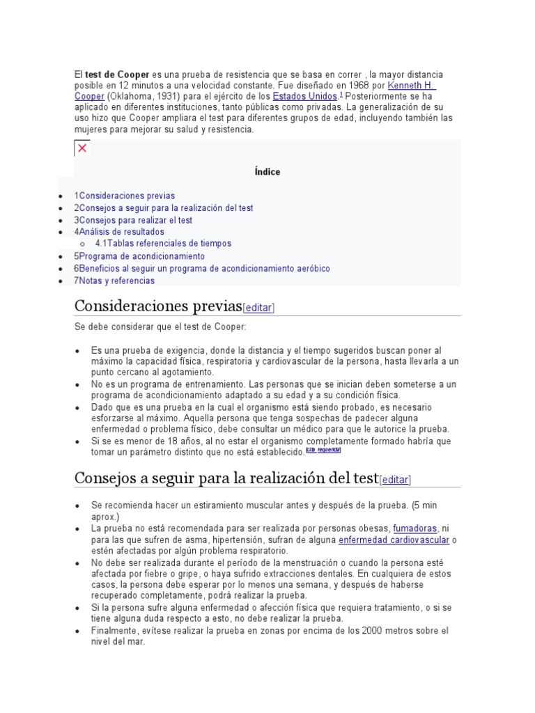 Test de Cooper | PDF | Medicina CLINICA | Enfermedades y trastornos