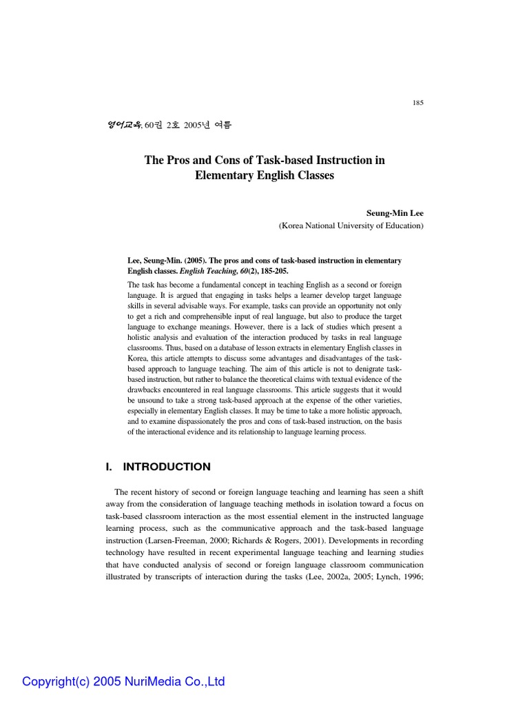 The Pros and Cons of Task-Based Instruction | PDF | English As A Second ...