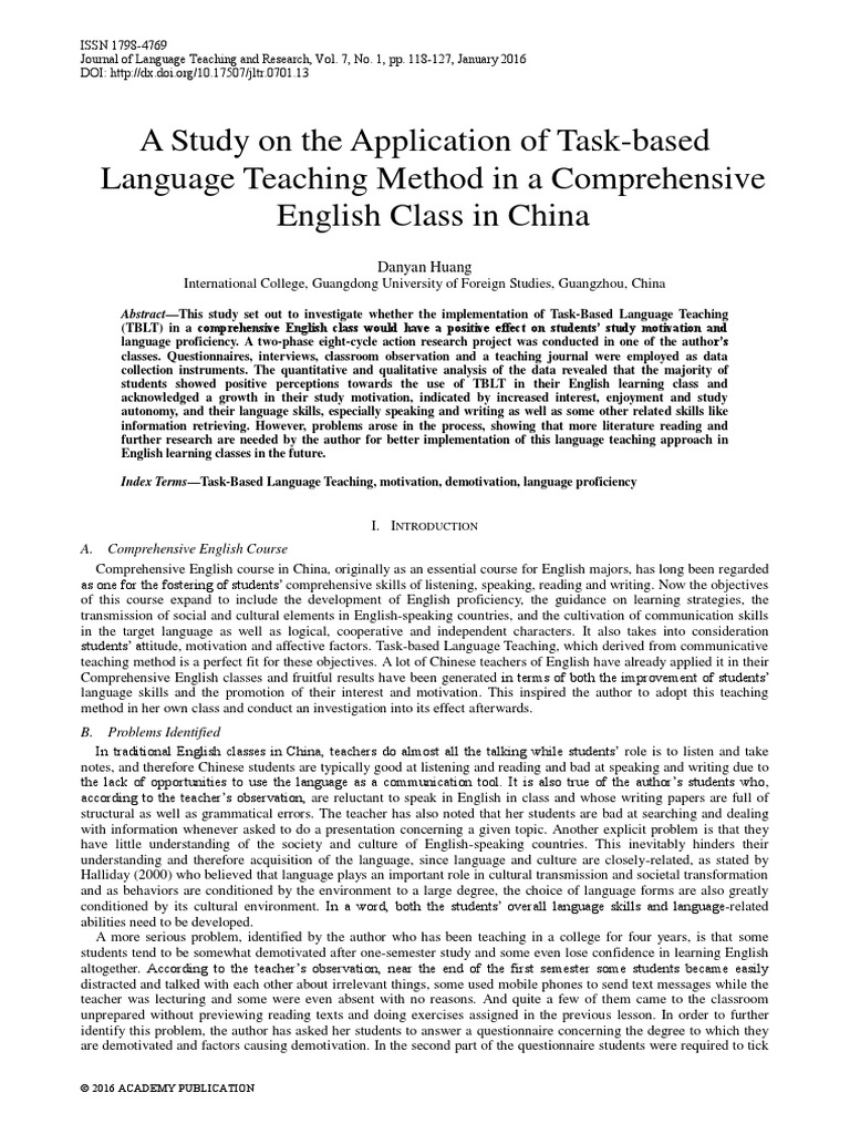 A Study On The Application of Task-Based Language Teaching | PDF ...