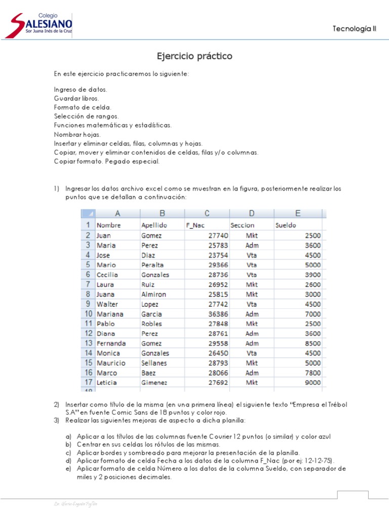 Ejercicios prácticos de Excel: Formato de celdas, funciones, hojas y más | PDF | Microsoft Excel ...