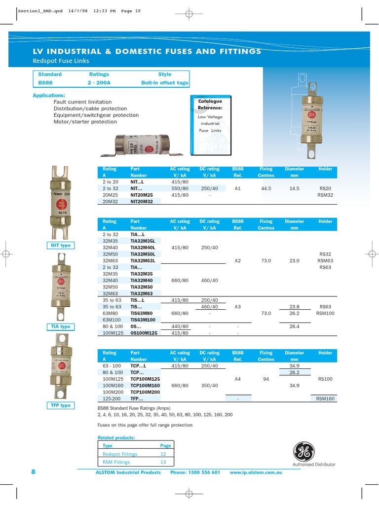 LV Industrial & Domestic Fuses and Fittings: Redspot Fuse Links | PDF ...