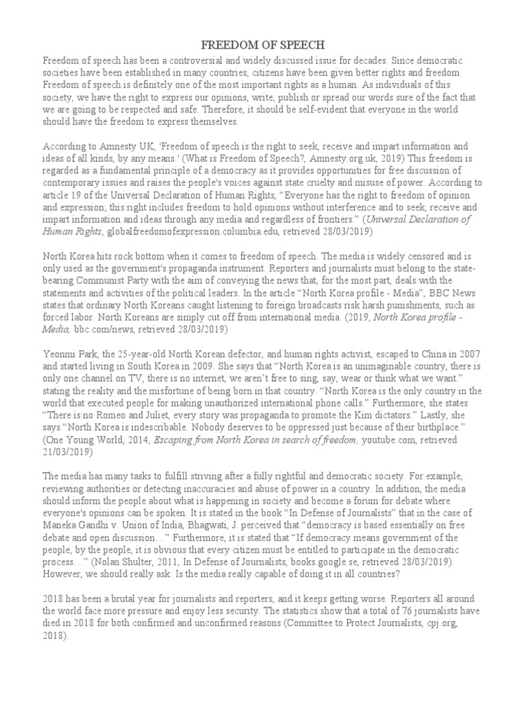 Argumentative Essay - Freedom of Speech | PDF | Freedom Of Speech ...