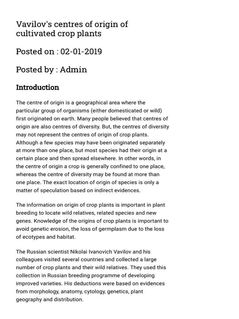Center of Origin of Crop Plants | PDF | Biodiversity | Plant Breeding