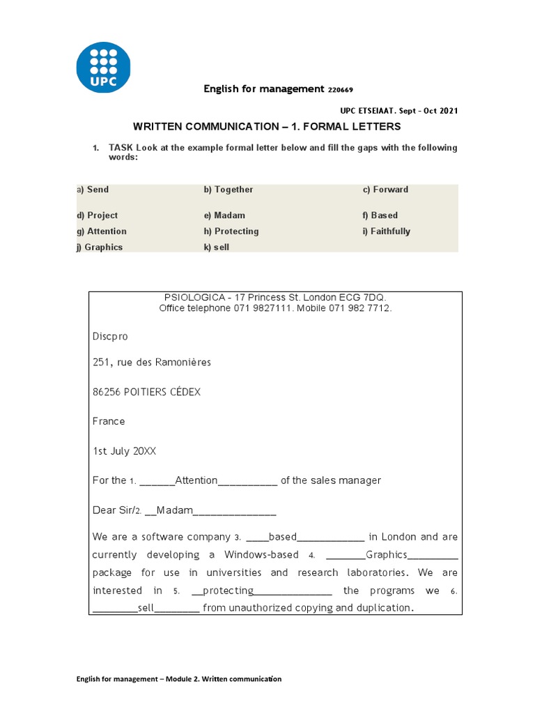 Written Business Communication Worksheet | PDF | Memorandum | Experiment