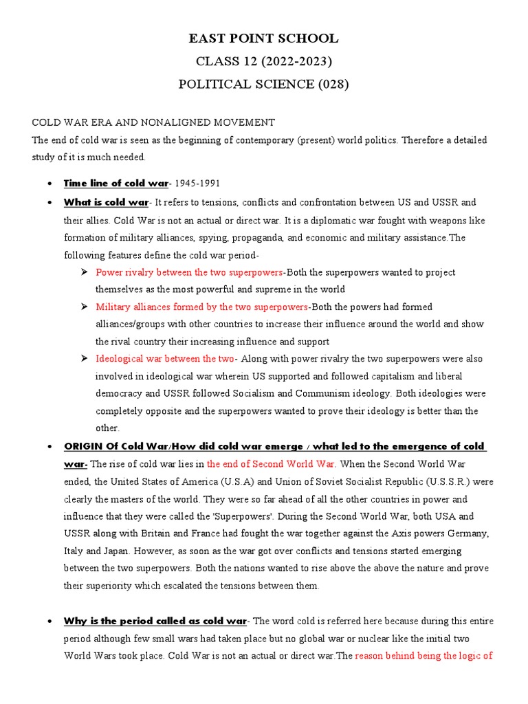 COLD WAR ERA AND NONALIGNED MOVEMENT Notes | PDF | Cold War | Non ...
