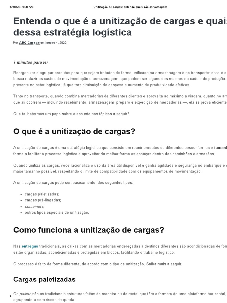 Unitização de Cargas - Entenda Quais São As Vantagens! | PDF ...