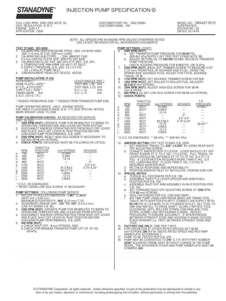 Injection Pump Specification ©: Use Latest Revision For All Referenced ...